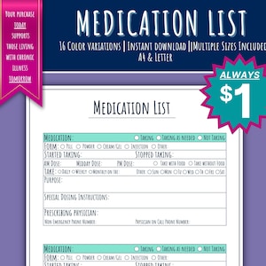 Printable Medication List | Digital Medication List | Chronic Illness ...