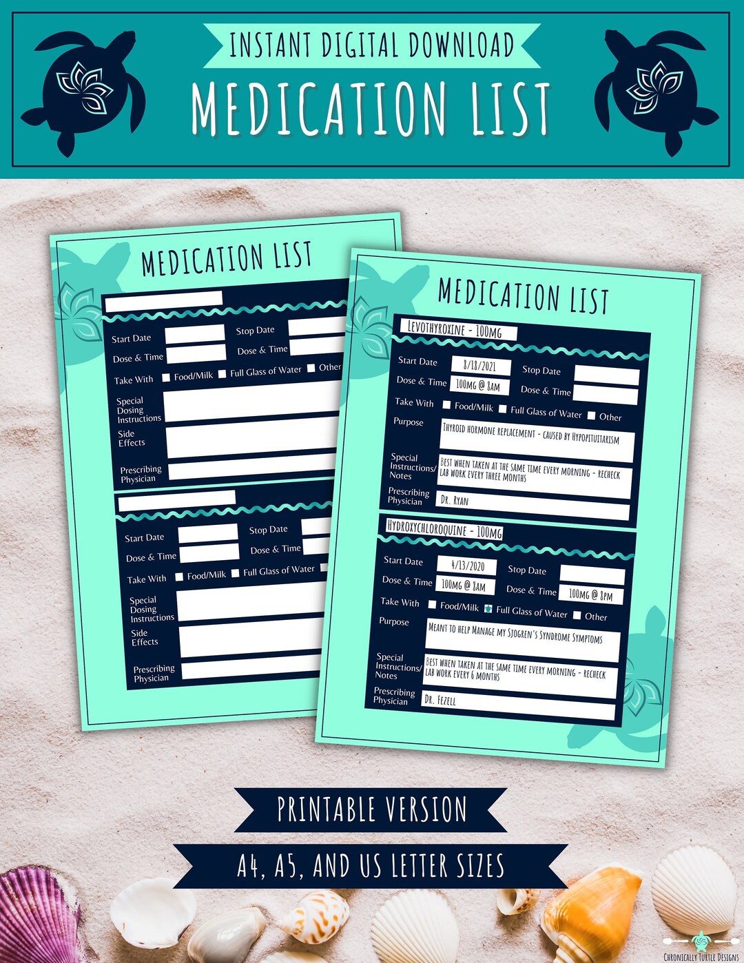 Printable Medication List | Digital Medication List | Chronic Illness ...