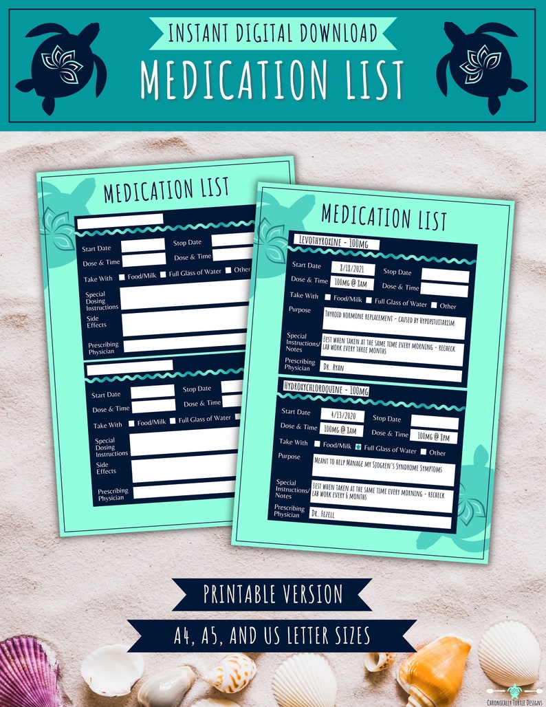 Printable Medication List | Digital Medication List | Chronic Illness ...