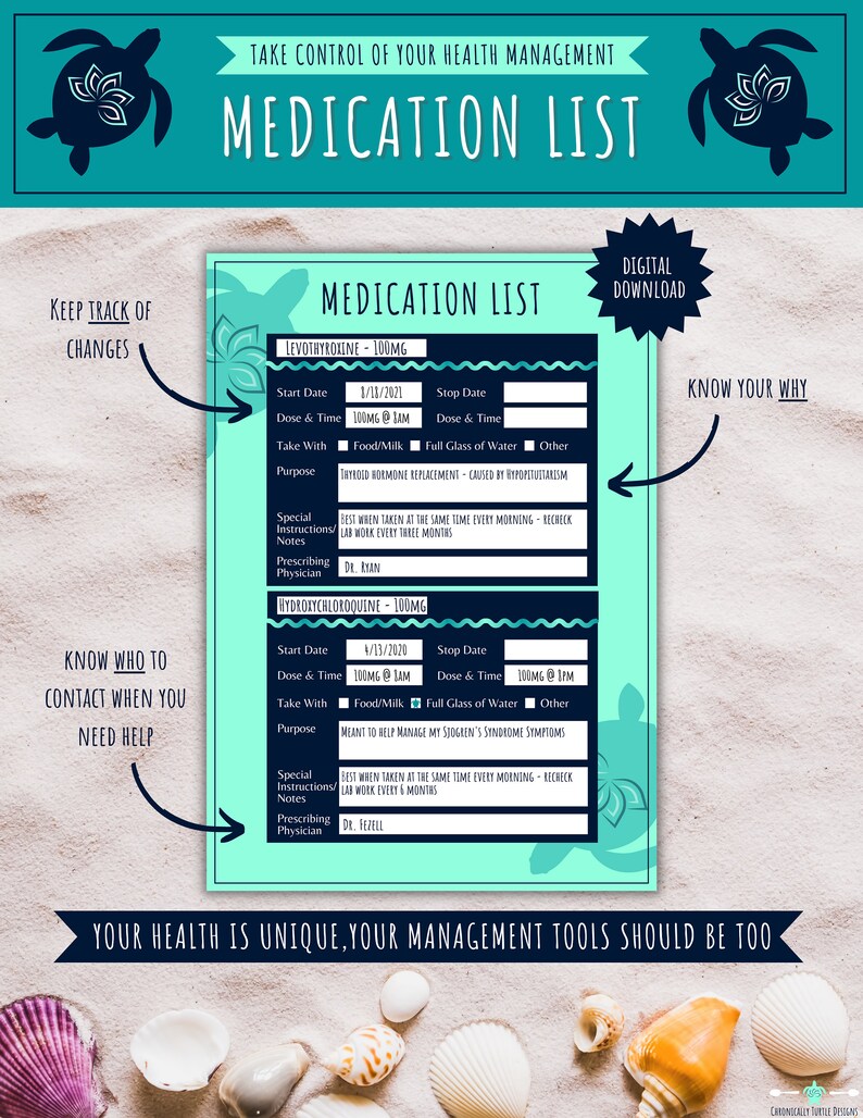 Printable Medication List | Digital Medication List | Chronic Illness ...