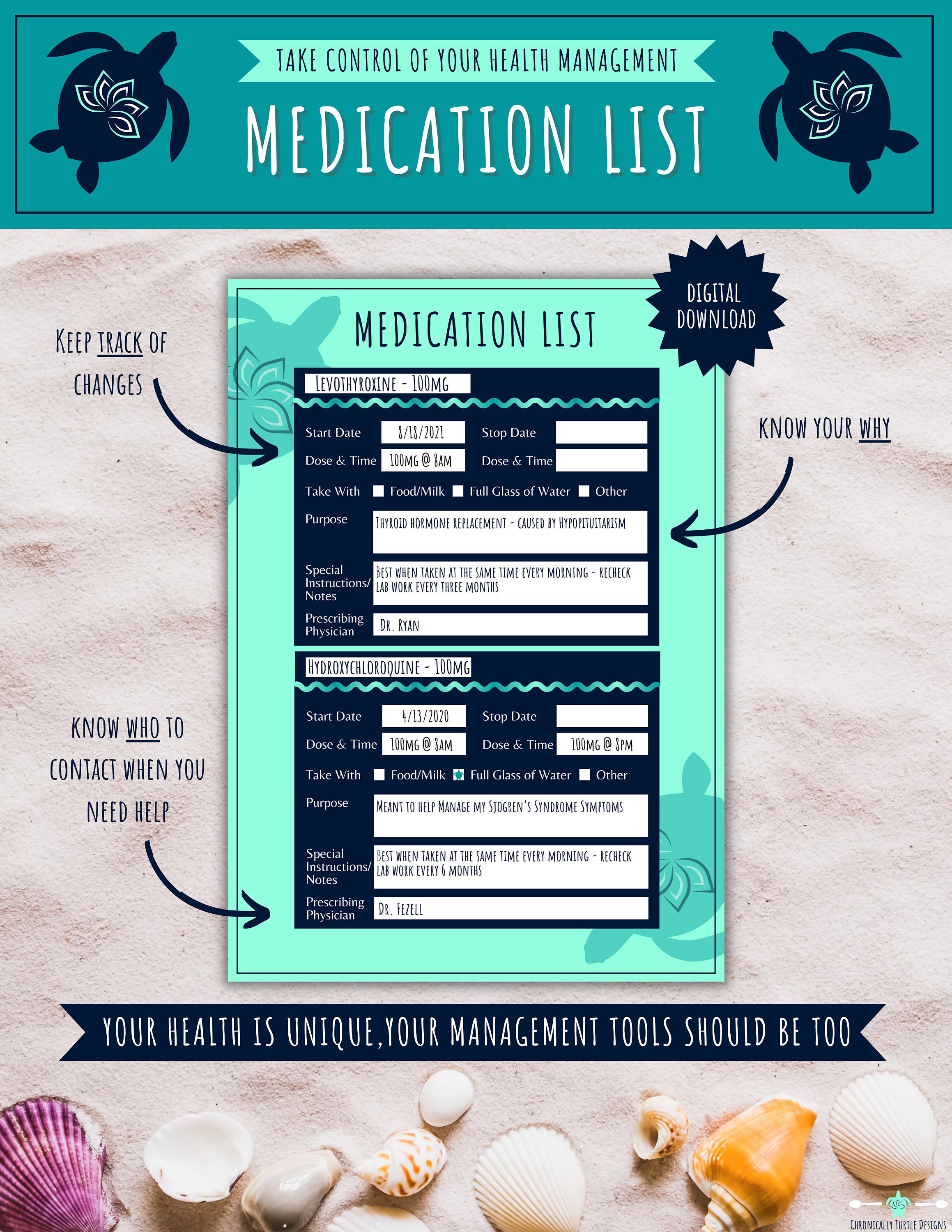 Printable Medication List | Digital Medication List | Chronic Illness ...