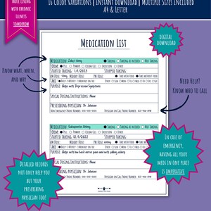 Printable Medication List | Digital Medication List | Chronic Illness ...