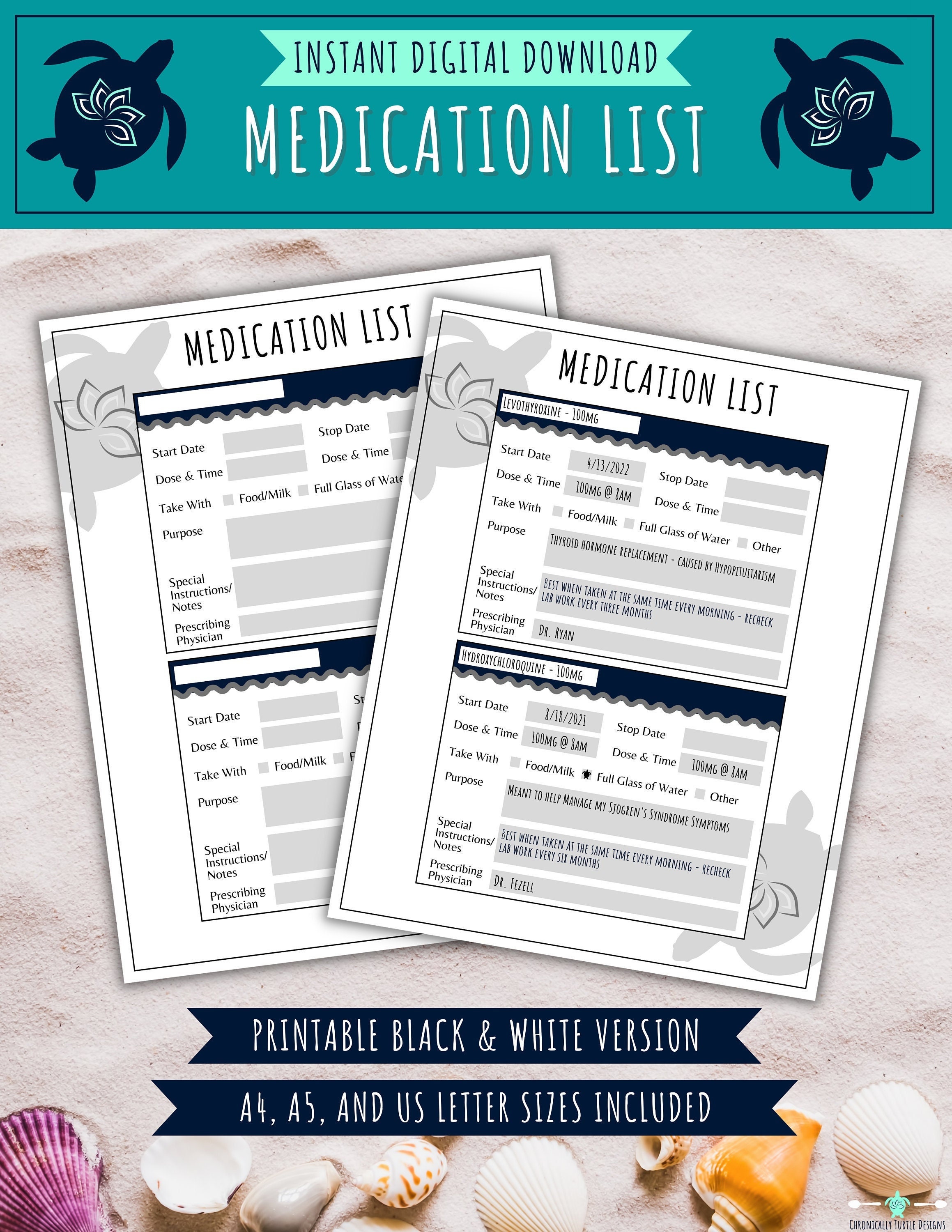 Printable Medication List | Fillable Medication List | Medication ...