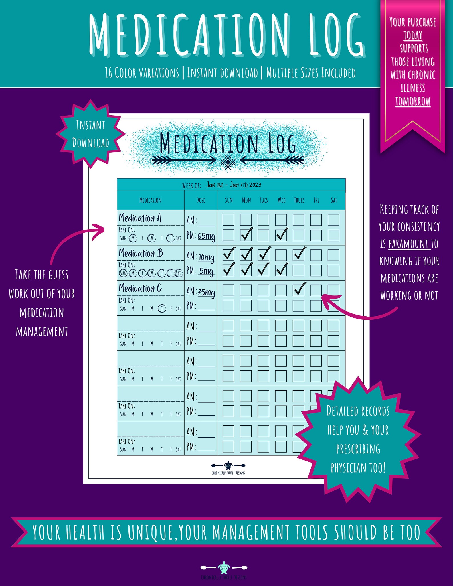 Printable Medication Tracker | Chronic Illness | Invisible Illness ...