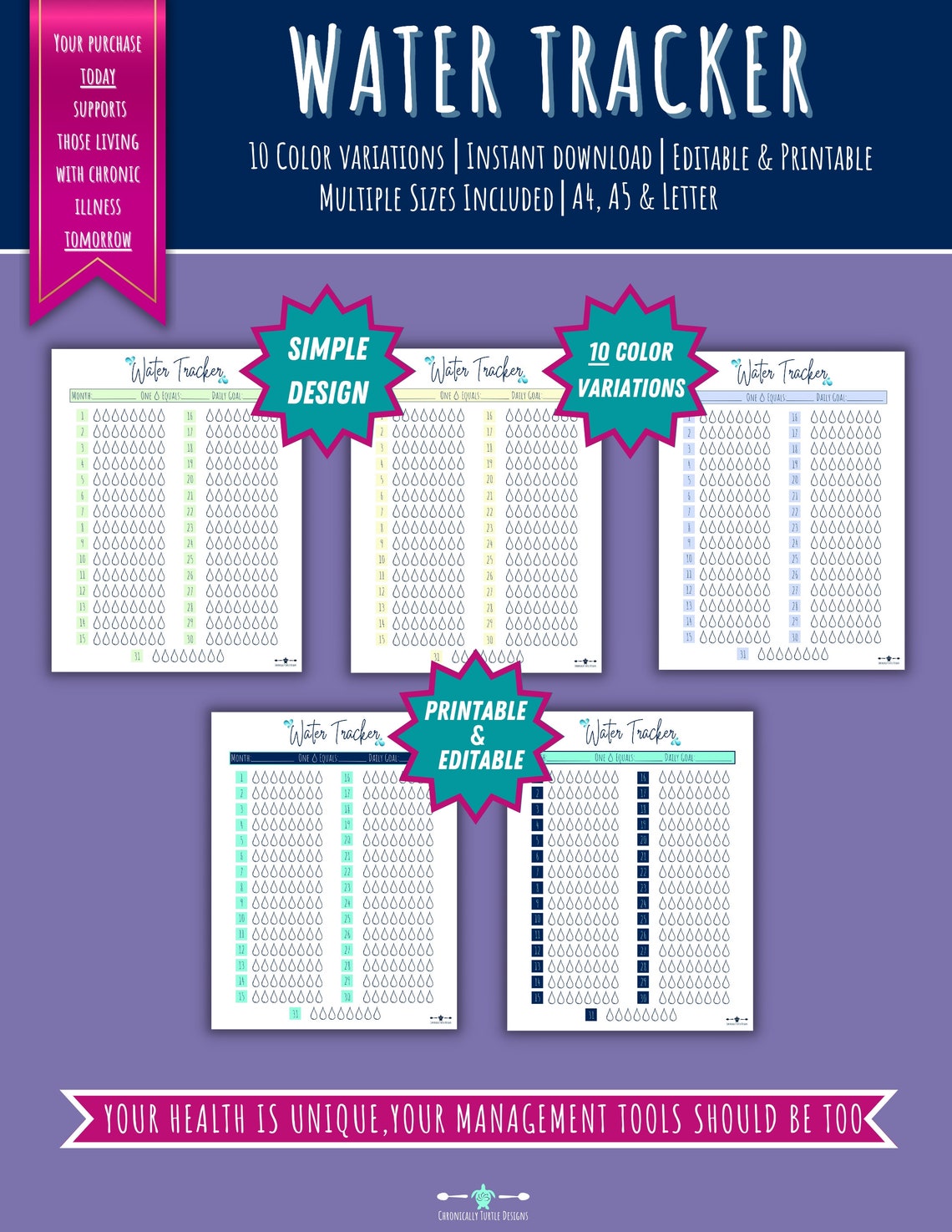Water Tracker, Fillable and Printable, Habit Tracker Printable, Daily ...