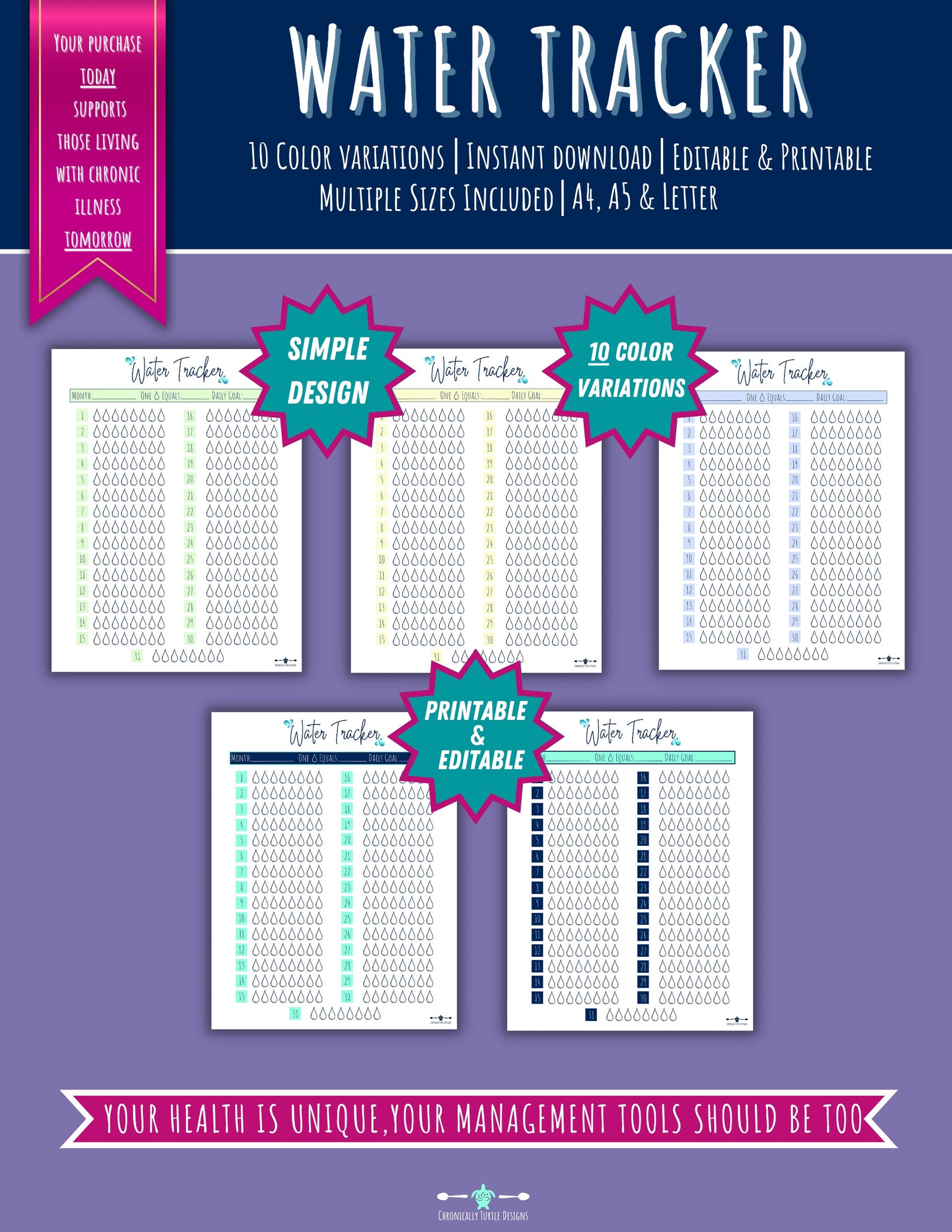 Water Tracker, Fillable and Printable, Habit Tracker Printable, Daily ...