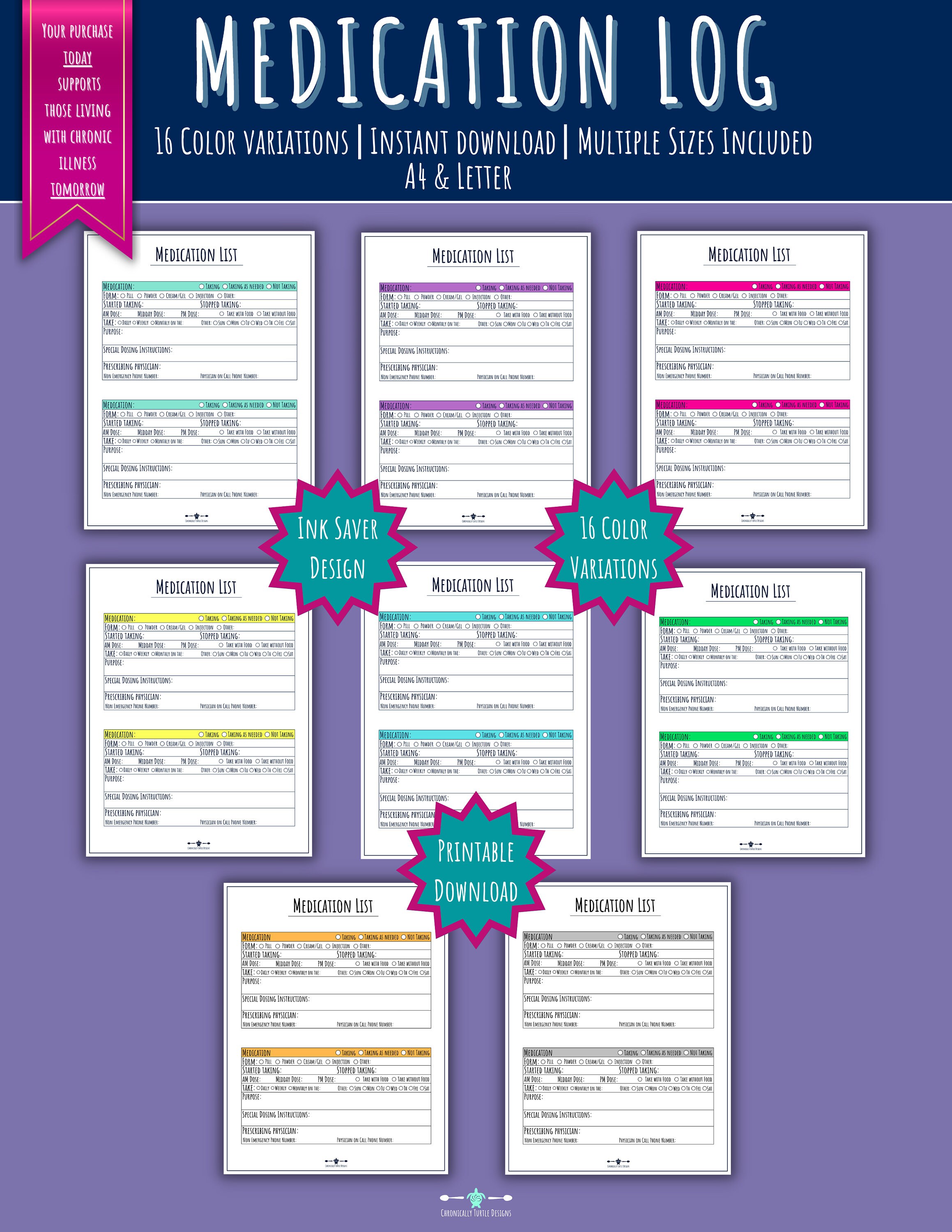 Printable Medication List | Digital Medication List | Chronic Illness ...
