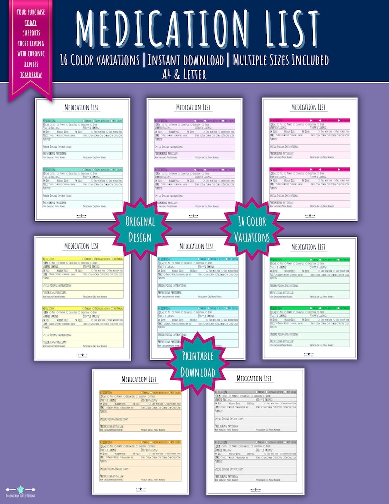Printable Medication List | Digital Medication List | Chronic Illness ...