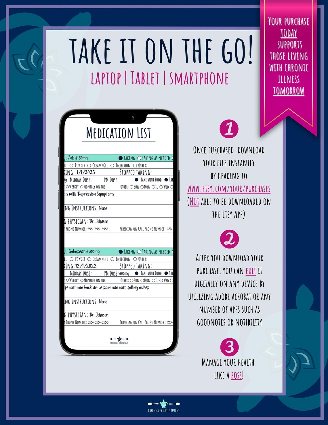 Printable Medication List | Digital Medication List | Chronic Illness ...