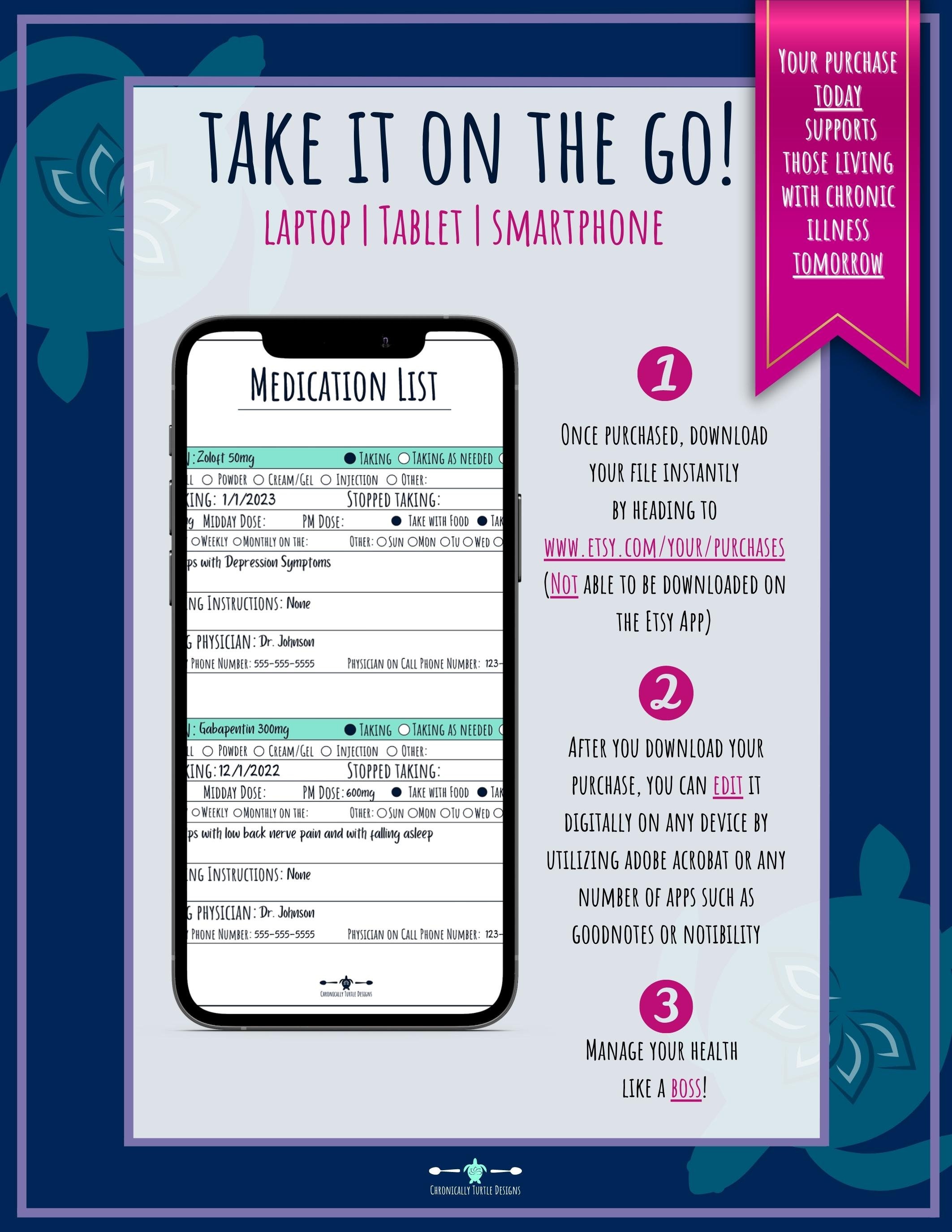 Printable Medication List | Digital Medication List | Chronic Illness ...