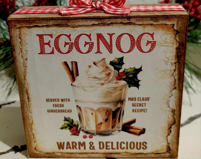 Egg Nog Vintage Style Wood Block Sign, Shelf Sitter, Tier Tray ...