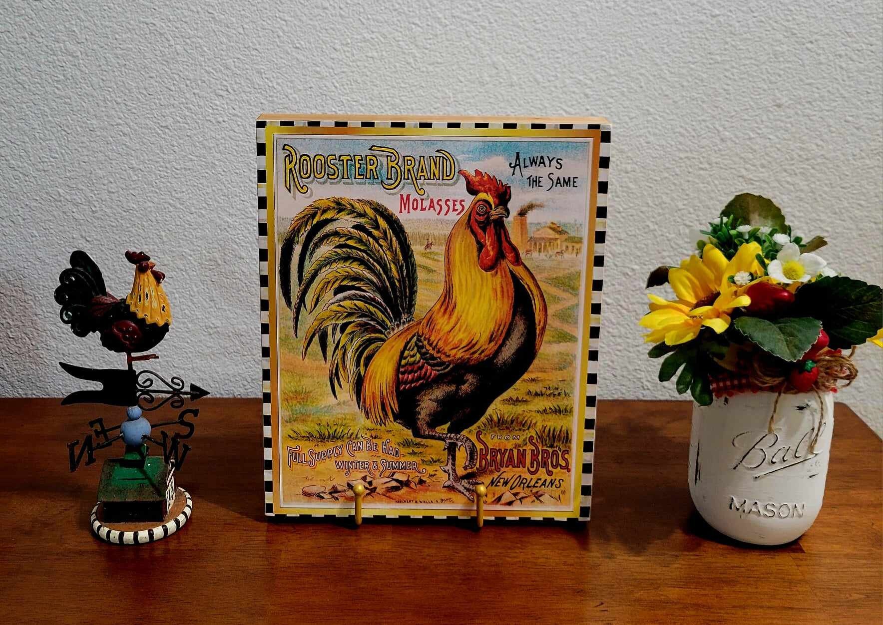 Vintage Rooster Poster Wood Art Sign, Farmhouse Home Deocor, Rooster ...