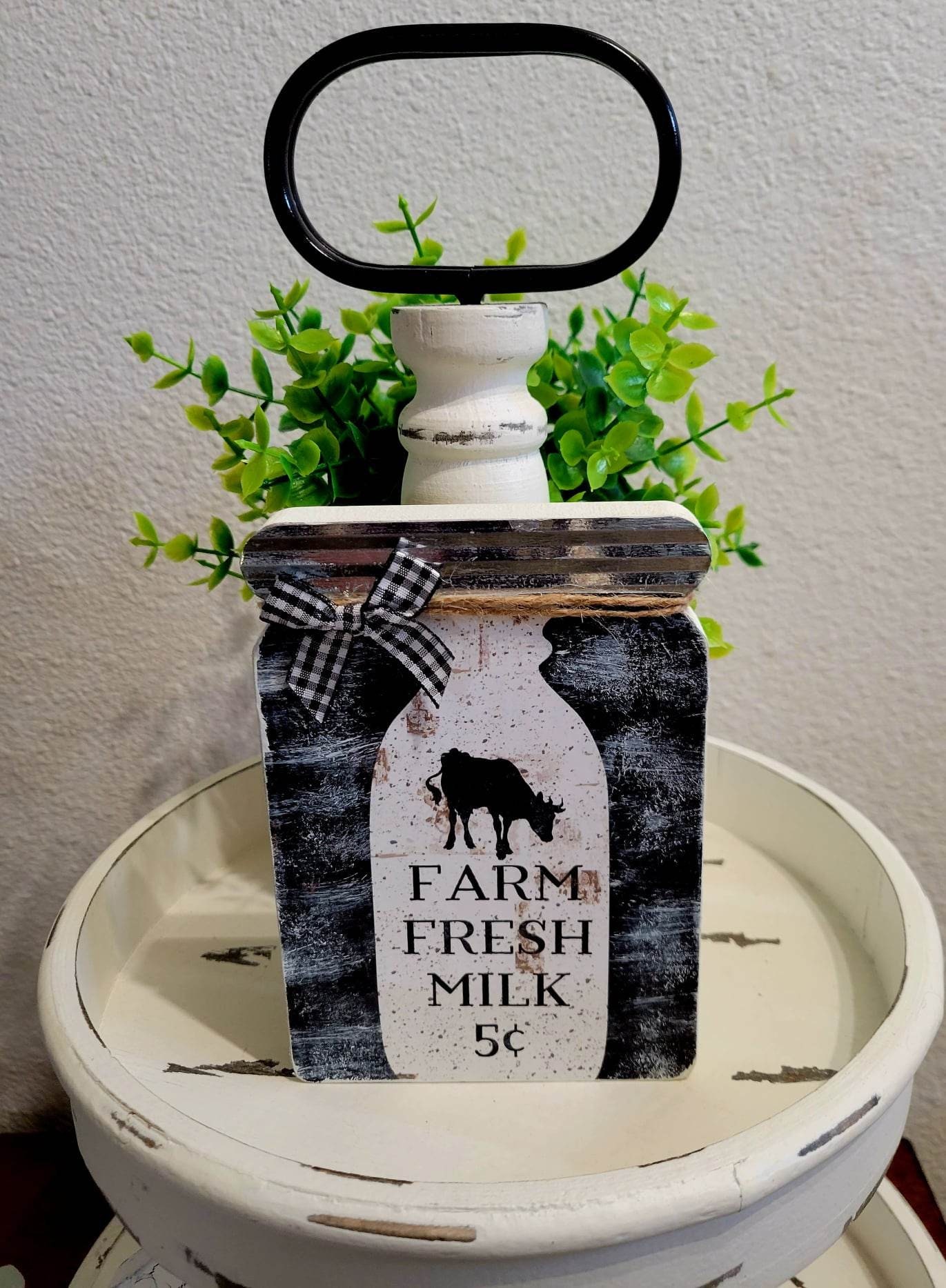 Cow Wood Shelf Sitter Tier Tray Decor Farm Fresh Rustic Farmhouse Mason ...
