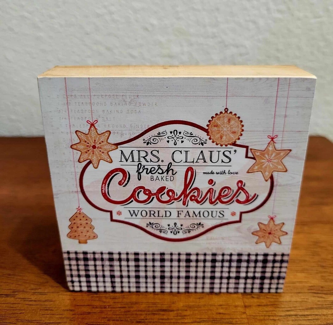 Mrs. Claus Fresh Baked Cookies Christmas Wood Mini Block Sign, Tier ...
