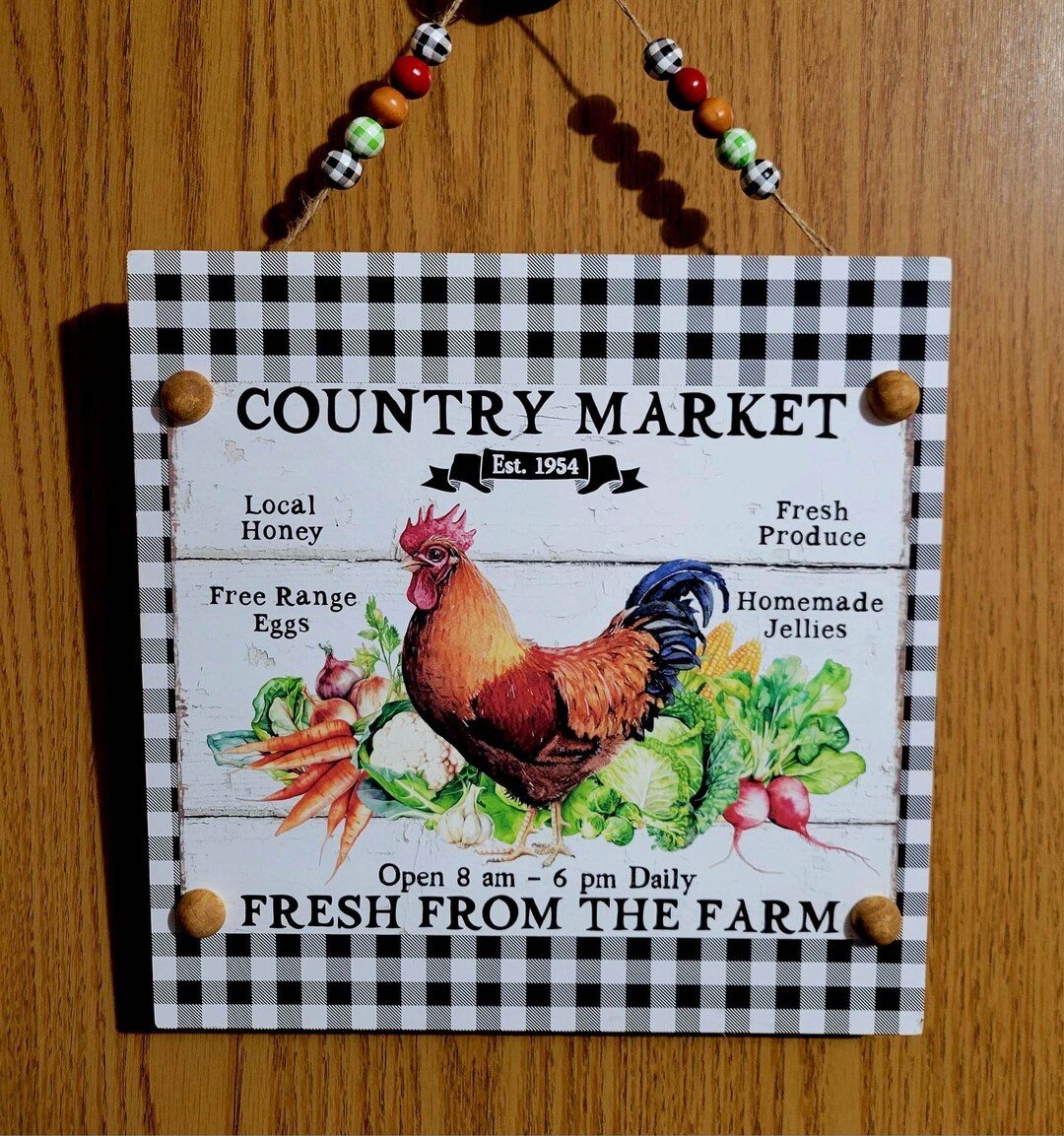 Rooster Wood Sign Rustic Farmhouse Wall Hanger Home Decor Rooster ...