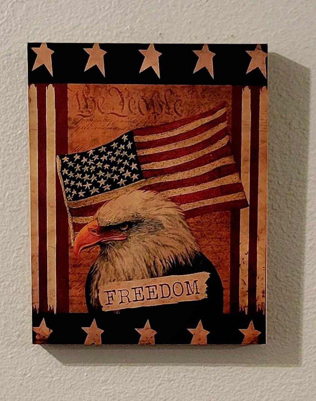 Freedom We the People Patriotic USA Flag American Eagle Wood Canvas ...