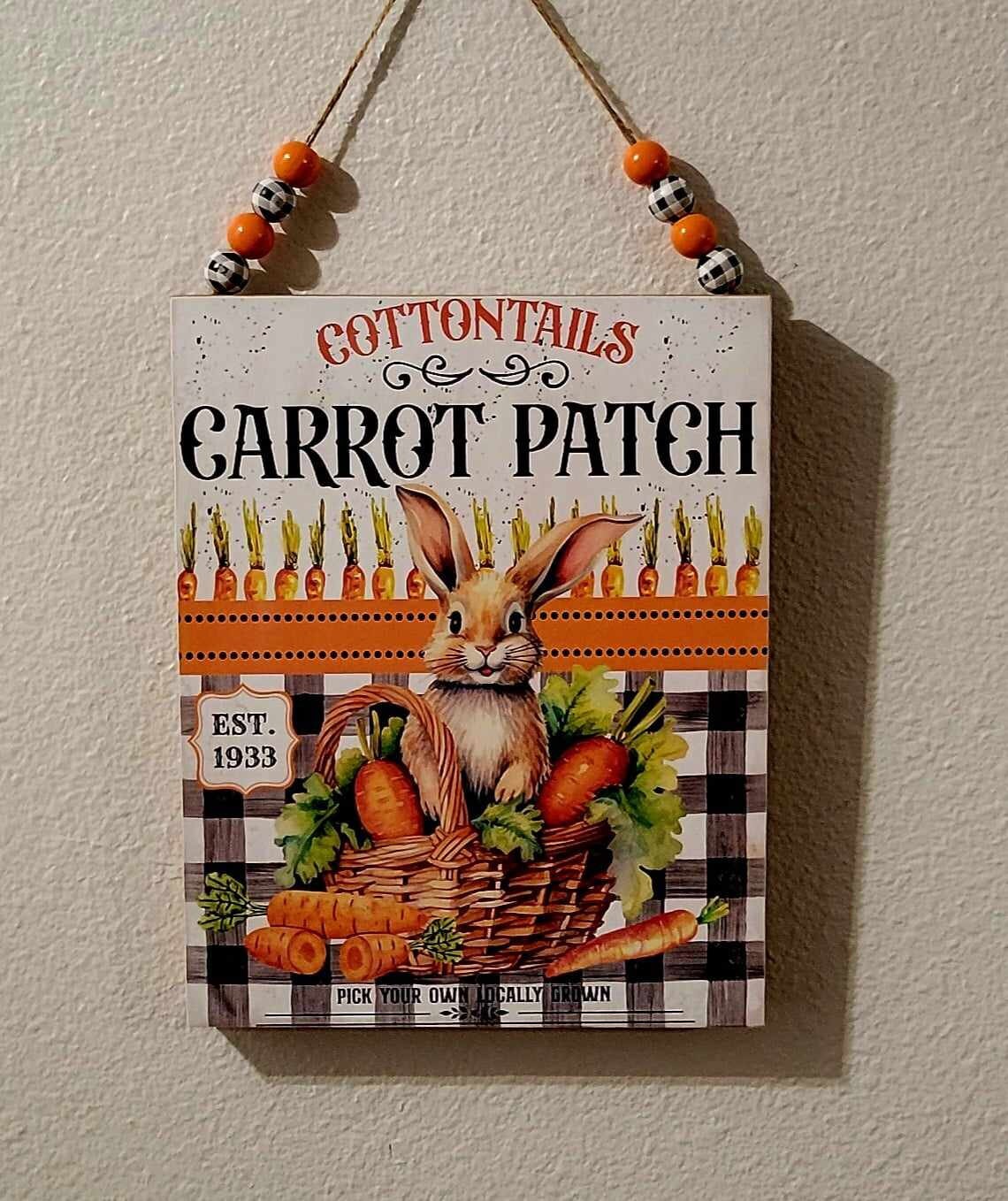 Cottontails Carrot Patch Buffalo Check Bunny Wood Wall Art Sign, Peter ...
