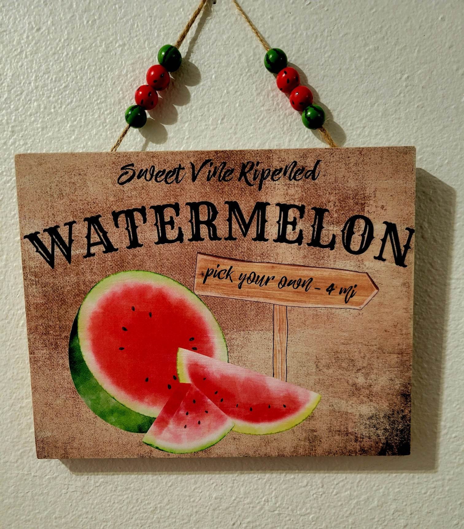Watermelon Wood Sign With Watermelon Beads Hanger, Summer Home Decor ...