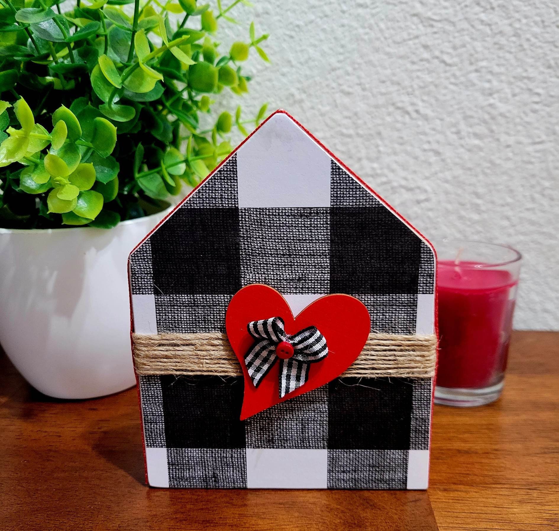 Farmhouse Buffalo Check House With Heart Shelf Sitter Tier - Etsy