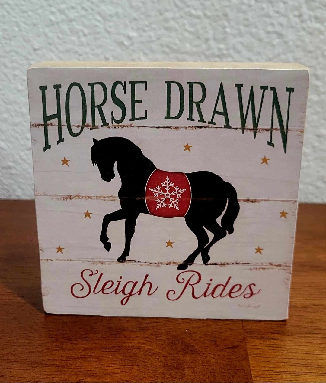Horse Drawn Sleigh Rides Wood Block Sign, Christmas Tier Tray, Shelf ...