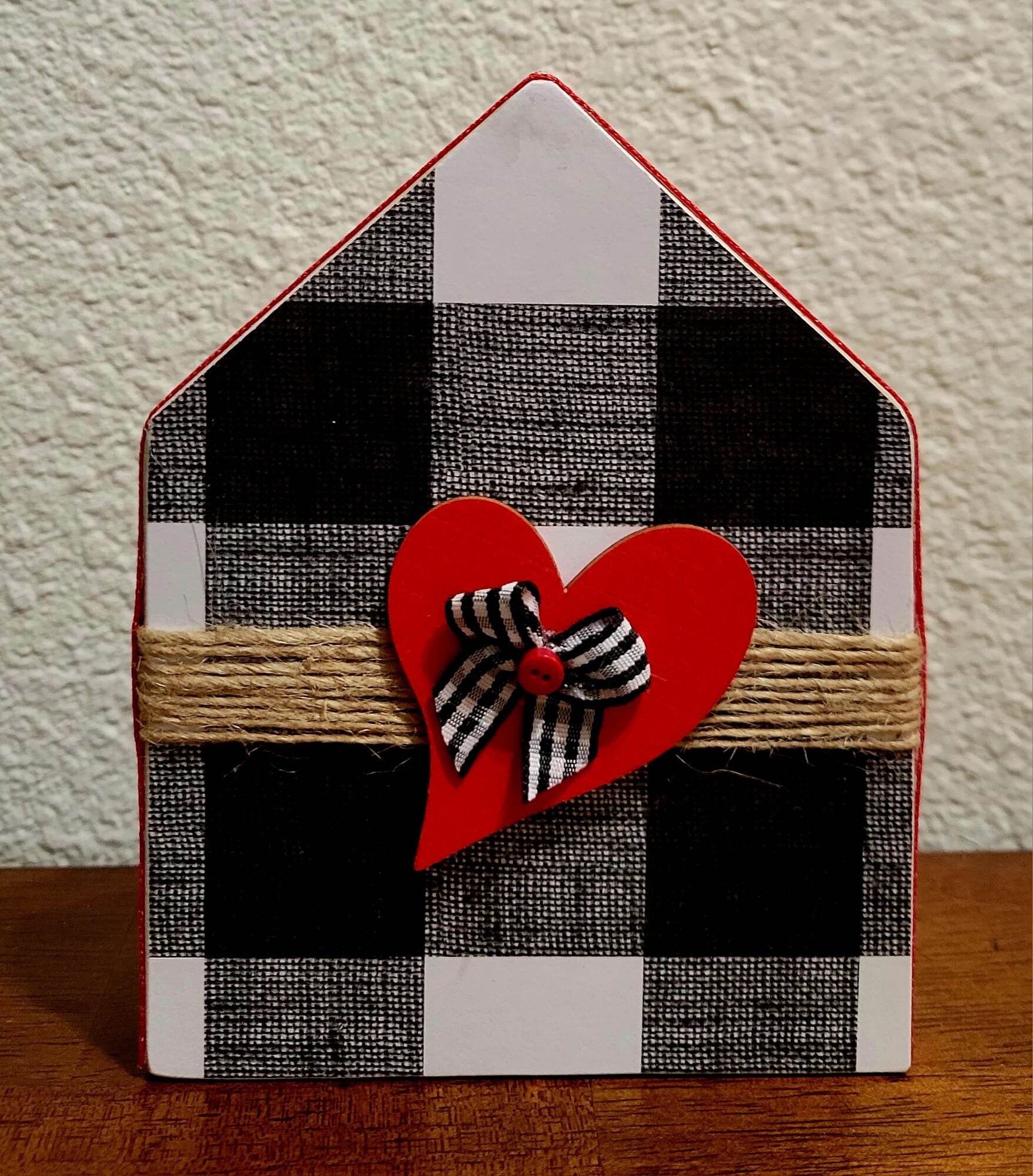 Farmhouse Buffalo Check House With Heart Shelf Sitter Tier - Etsy