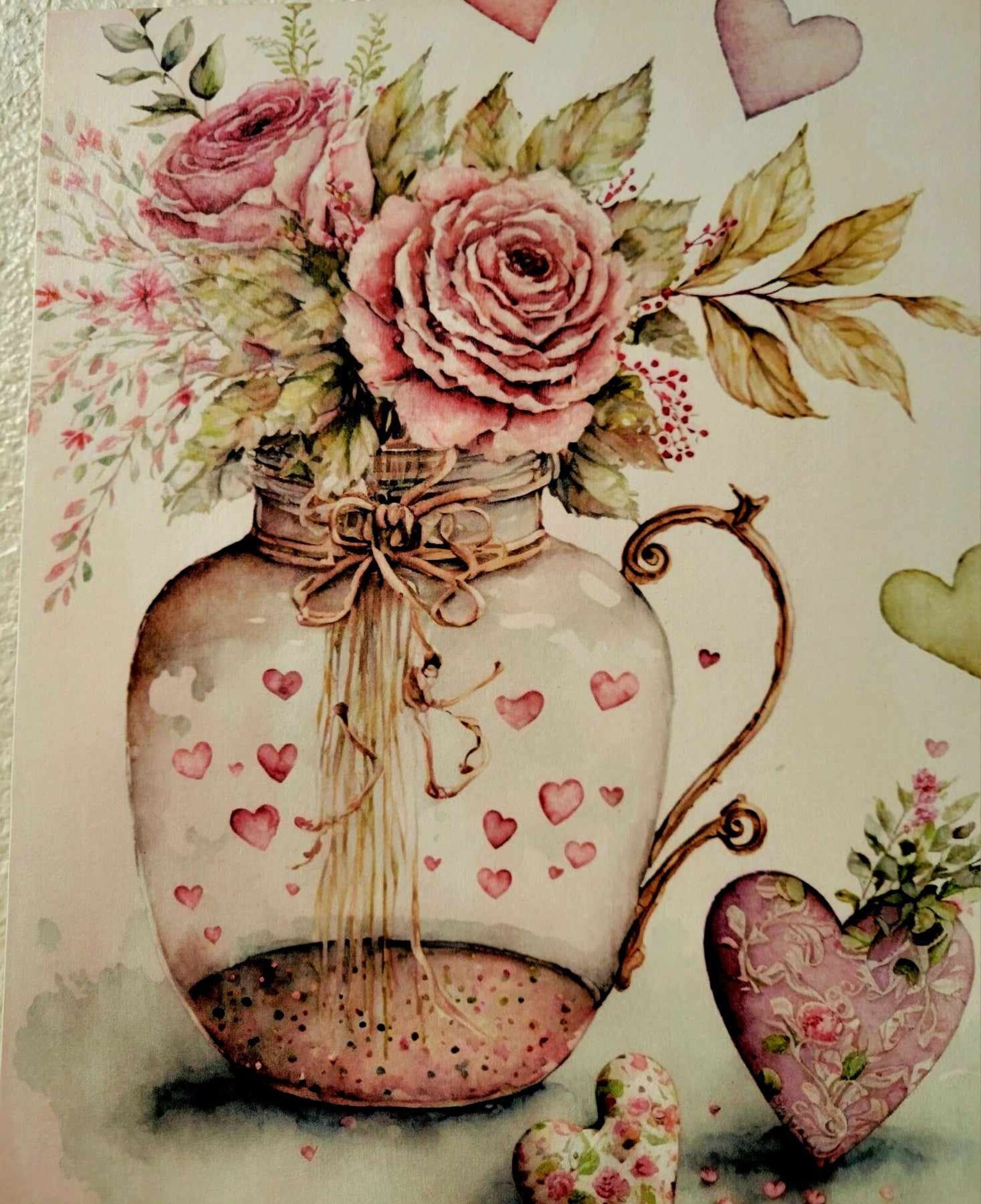 Pitcher With Roses Wood Canvas Wall Decor, Shabby Chic Heart Sign, Gift ...