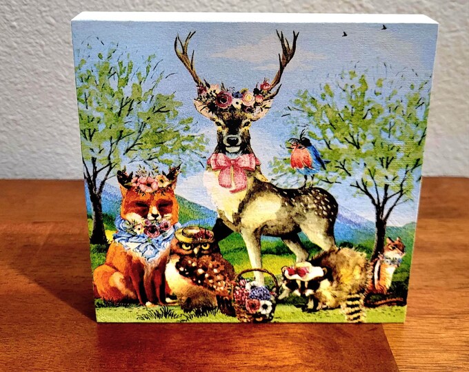 Adorable Spring Woodland Animals Shelf Sitter or Tier Tray Home Decor ...