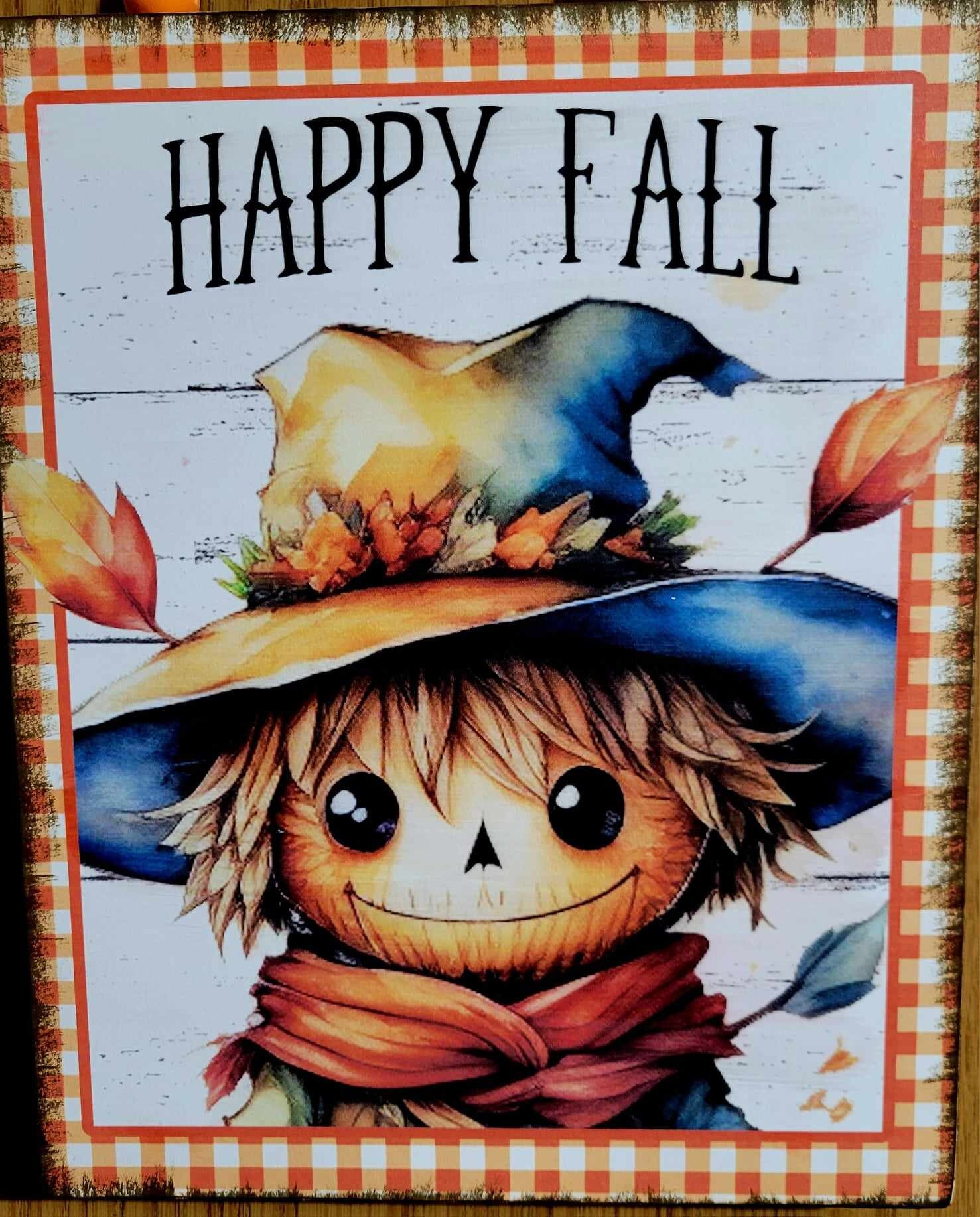 Happy Fall Scarecrow Wood Sign Wall Hanger, Rustic Fall Art, Fall ...