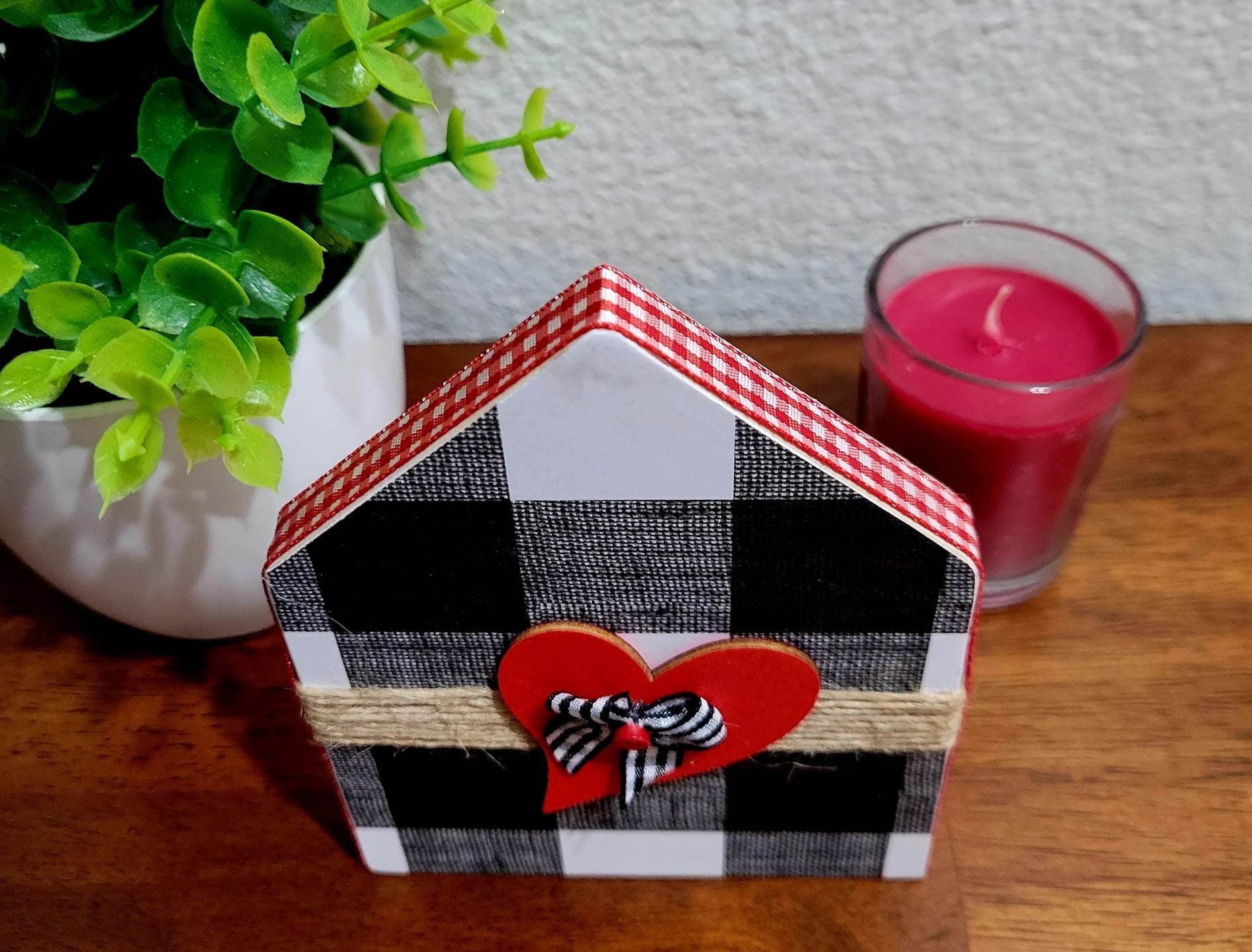 Farmhouse Buffalo Check House With Heart Shelf Sitter Tier - Etsy