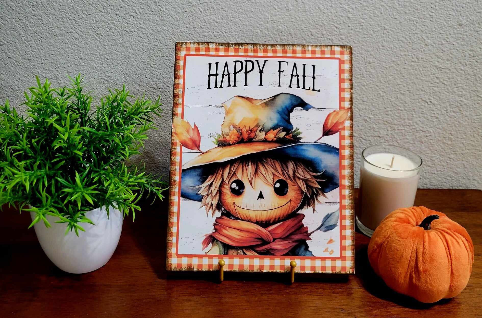 Happy Fall Scarecrow Wood Sign Wall Hanger, Rustic Fall Art, Fall ...