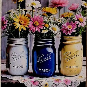 Ball Mason Jars With Flowers Wood Wall.art Sign, Kitchen and Dining ...