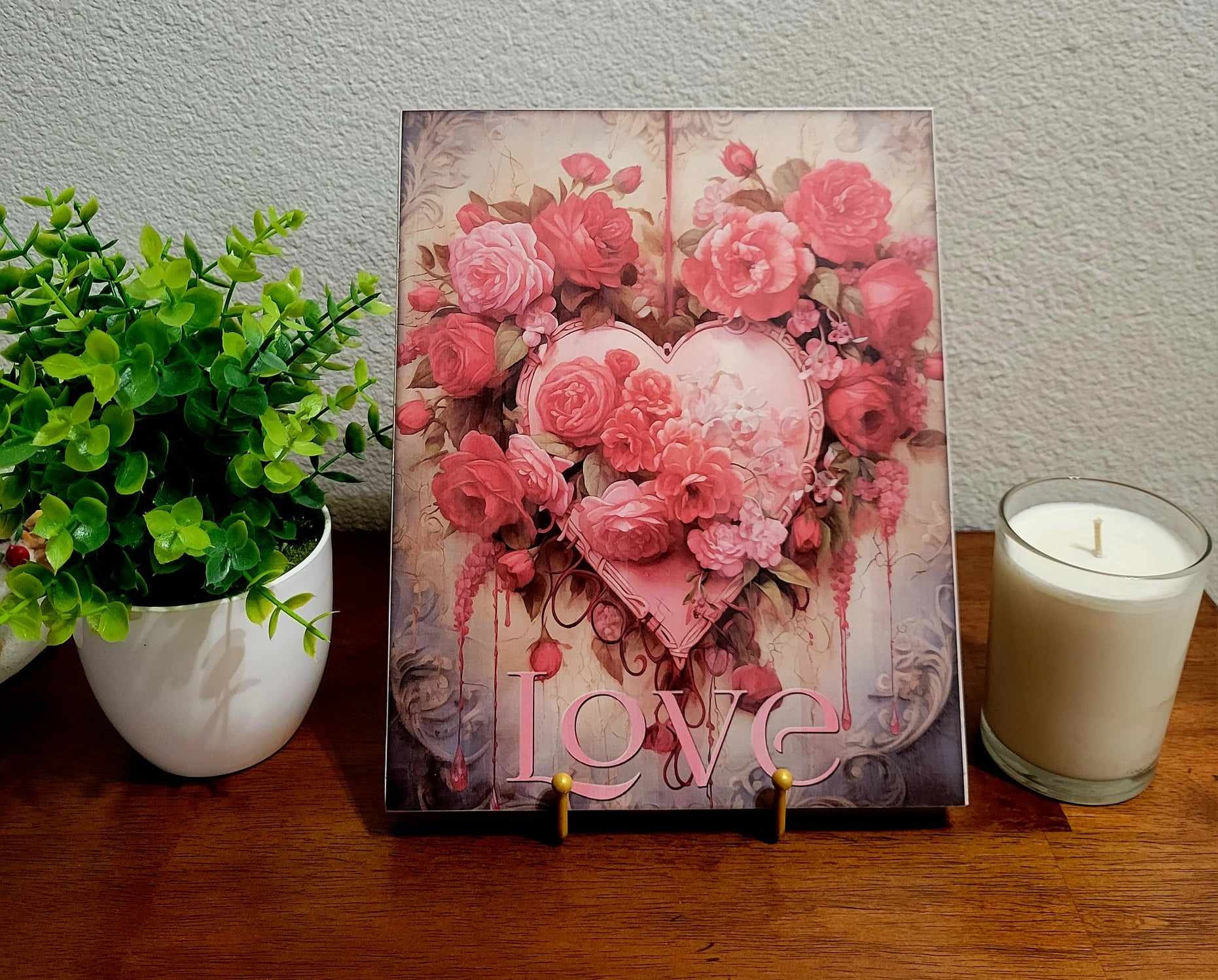 Love Heart and Roses Wood Sign Wall Hanging, Valentine's Day Decor ...