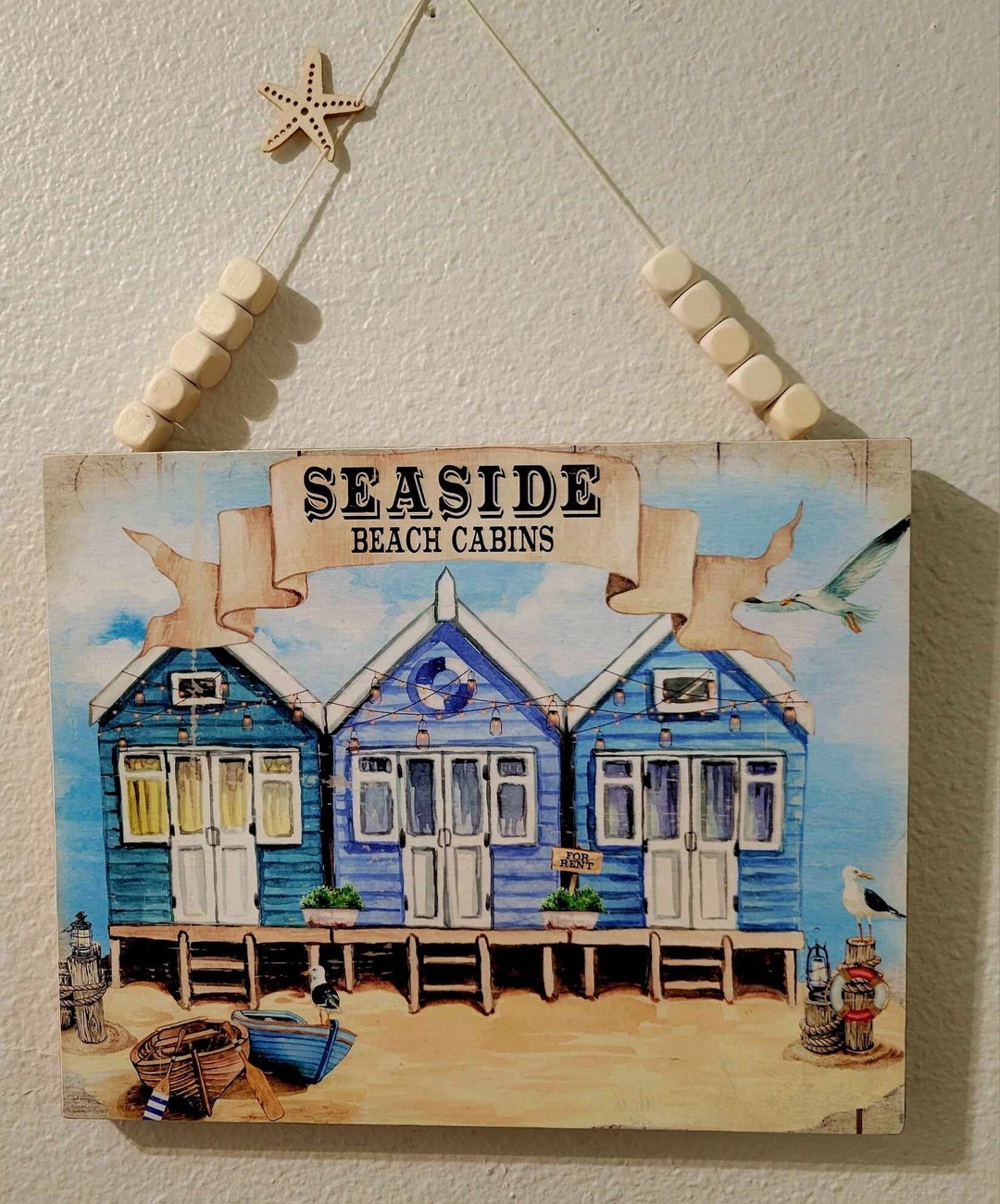 Beach Wood Sign, Nautical Art, Coastal Craft, Seagulls, Seashells ...
