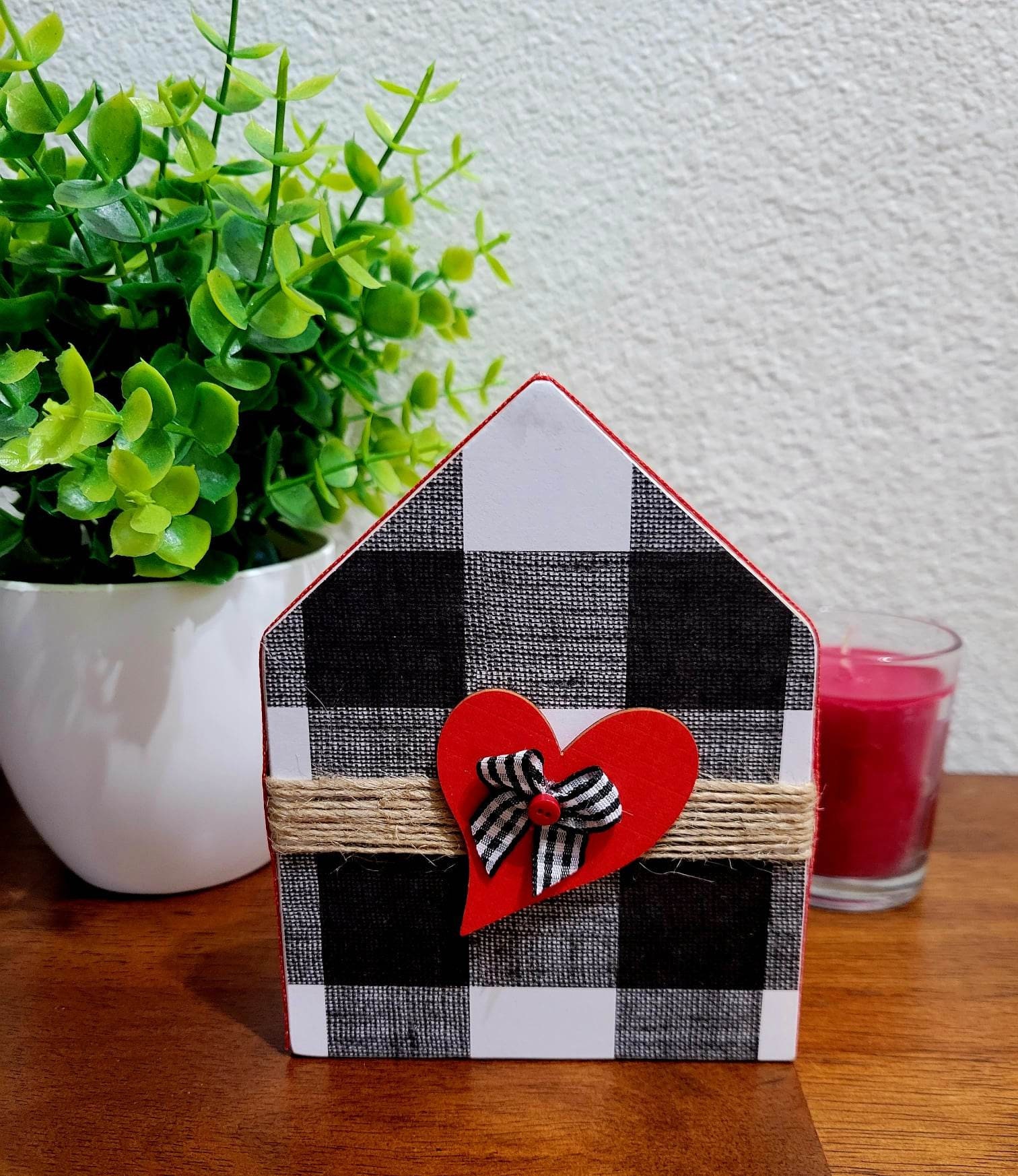 Farmhouse Buffalo Check House With Heart Shelf Sitter Tier - Etsy