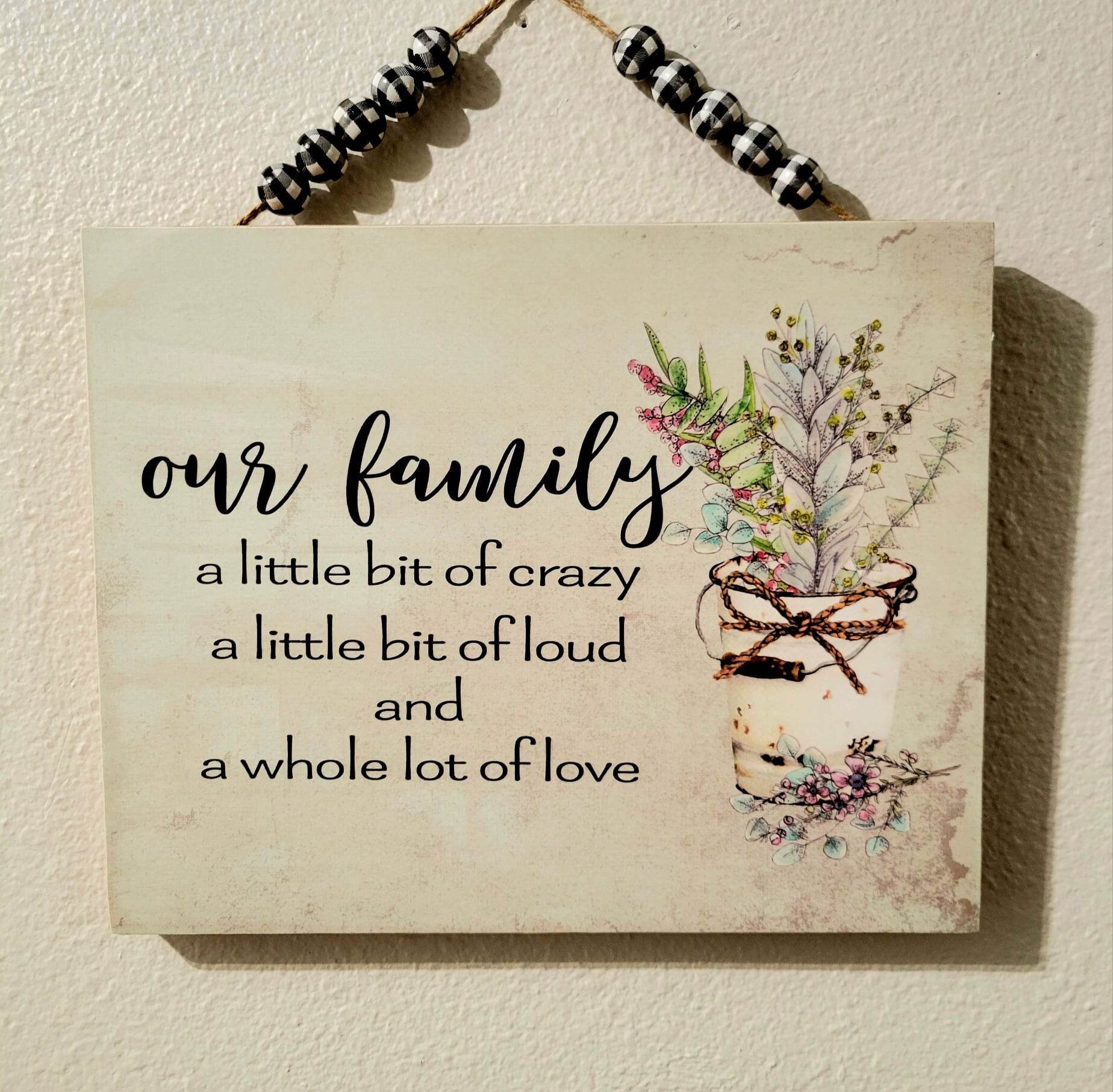 Family Love Wood Sign With Buffalo Check Wood Beaded Hanger - Etsy