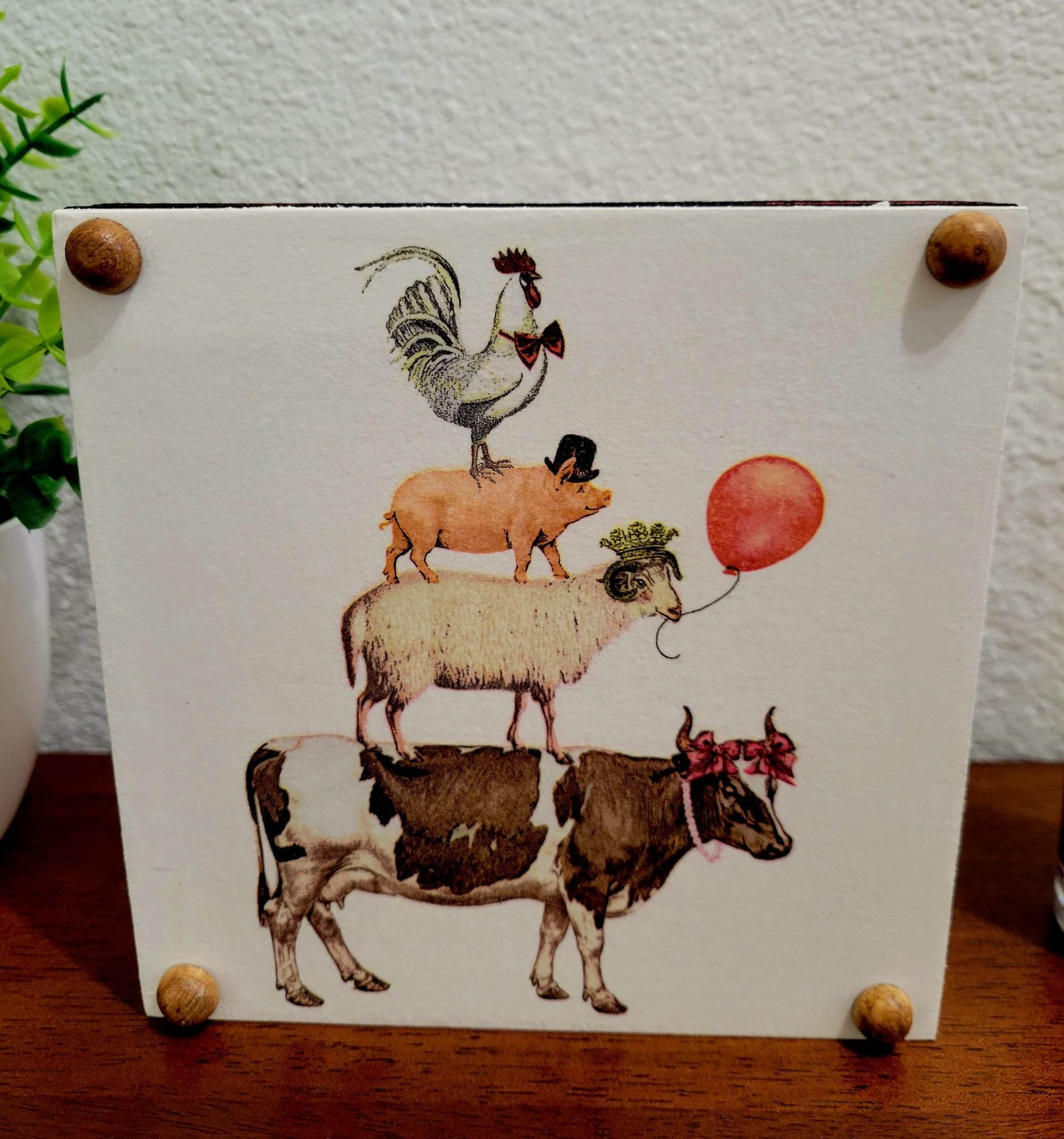 Animal Stack Pig Chicken Goat Cow Wood Sign Tier Tray Decor - Etsy