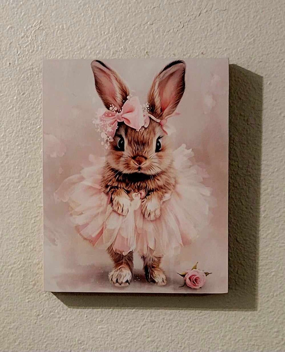 Ballerina Bunny in Tutu and Bow Wood Canvas Sign, Ballet Rabbit Kids ...