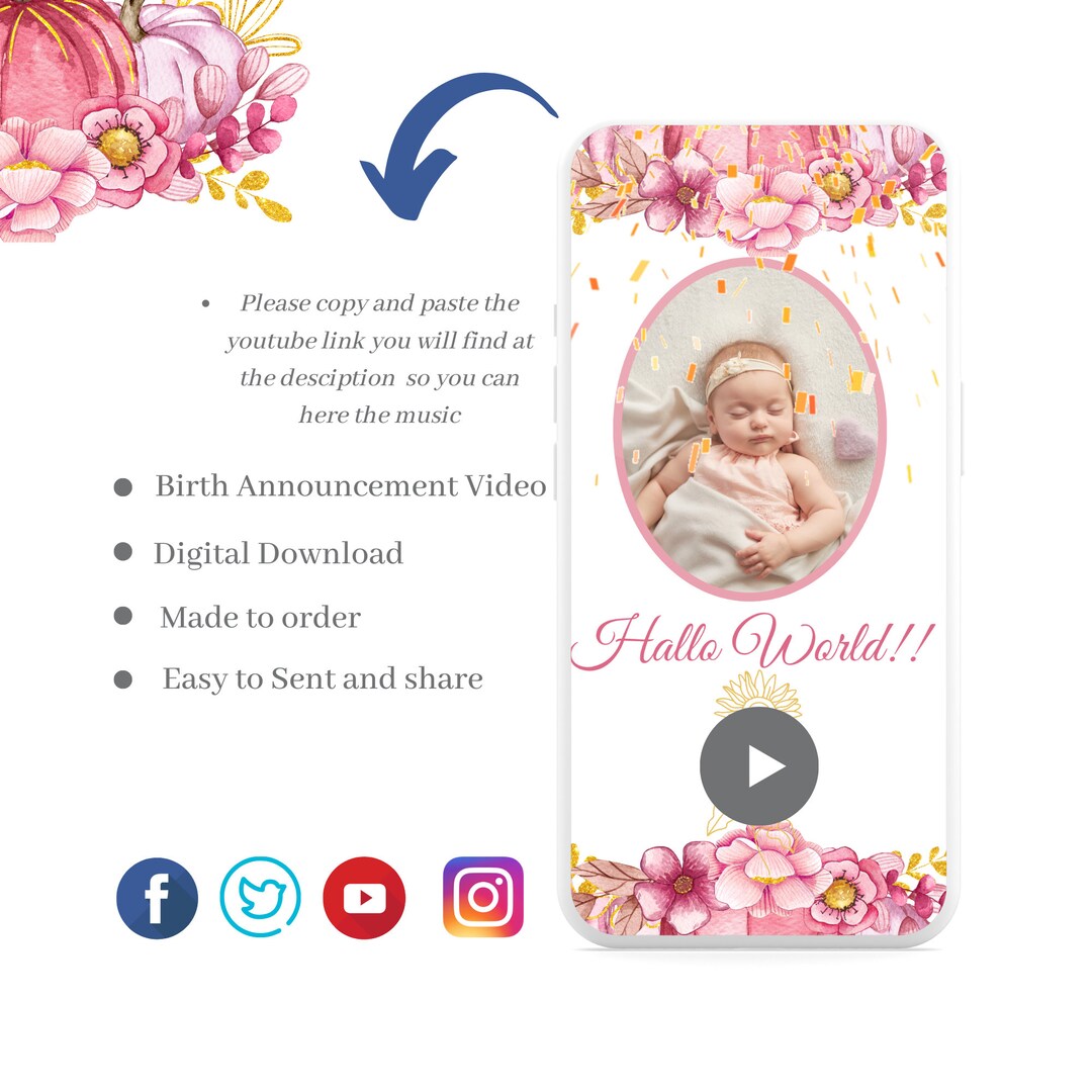 Digital Birth Video Announcement, Animated Birth Announcement Sign ...