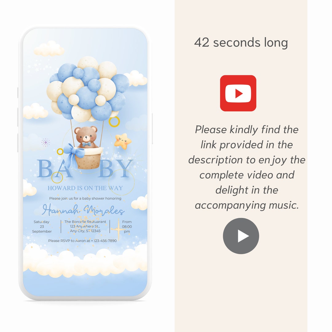Baby Shower Video Invitation, Airballoon Boy Invitation, New Arrival ...