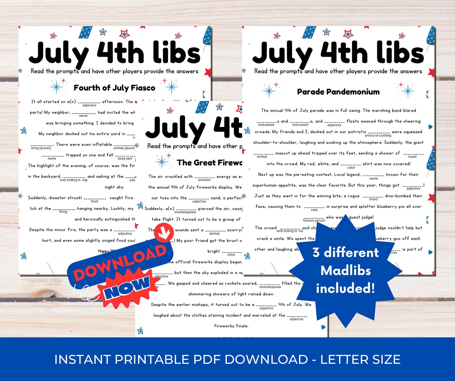 July 4th Madlibs: Printable Fourth of July Mad Libs Patriotic Games ...