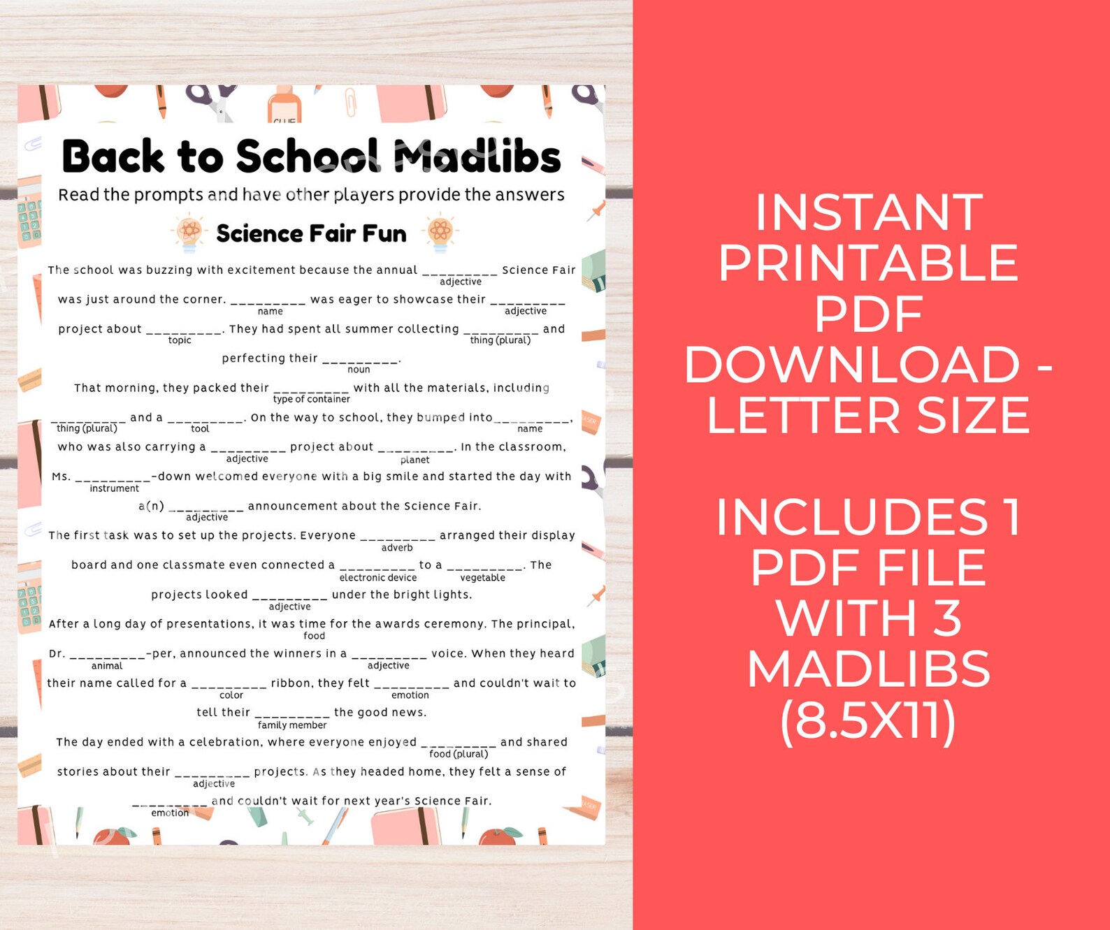 Back to School Madlibs | 1st Day Game, First Day of School Activity ...