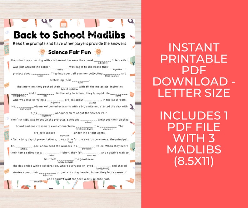 Back to School Madlibs | 1st Day Game, First Day of School Activity ...