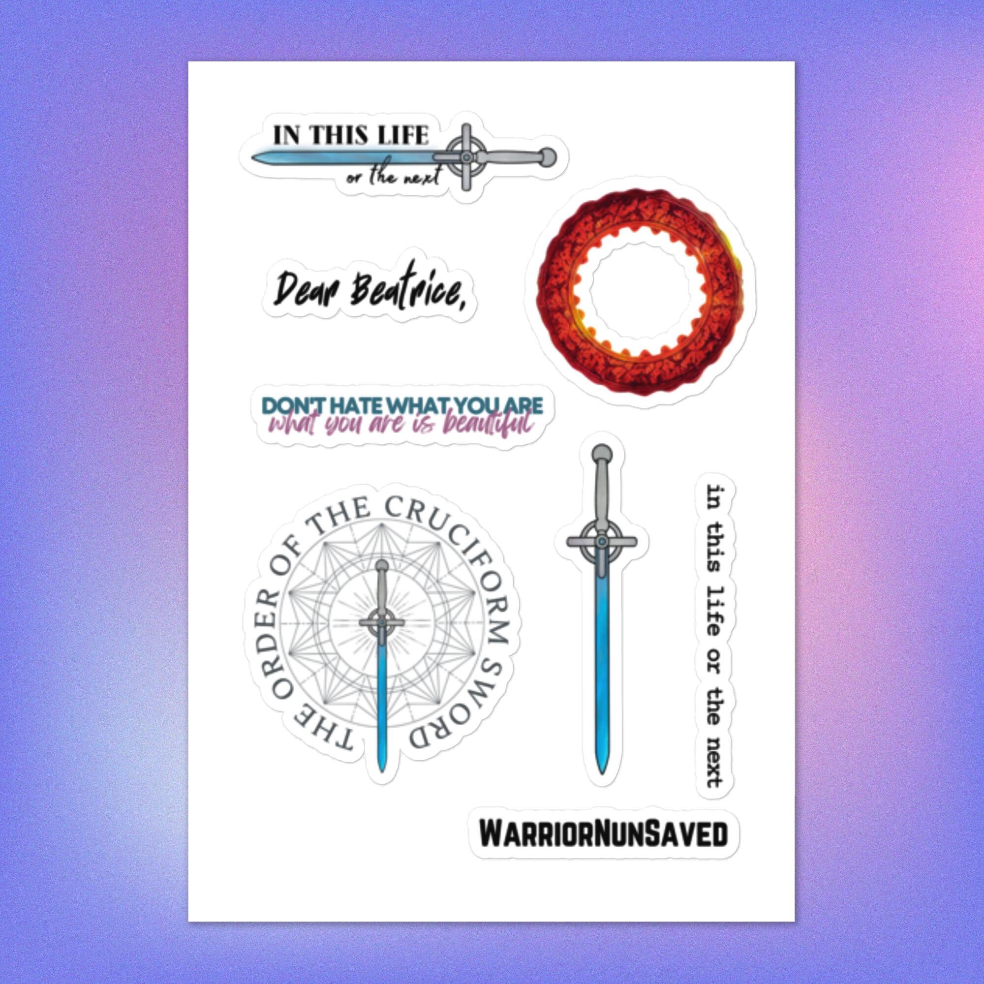 Warrior Nun Sticker Sheet OCS Logo, Cruciform Sword, Avatrice, Sister ...