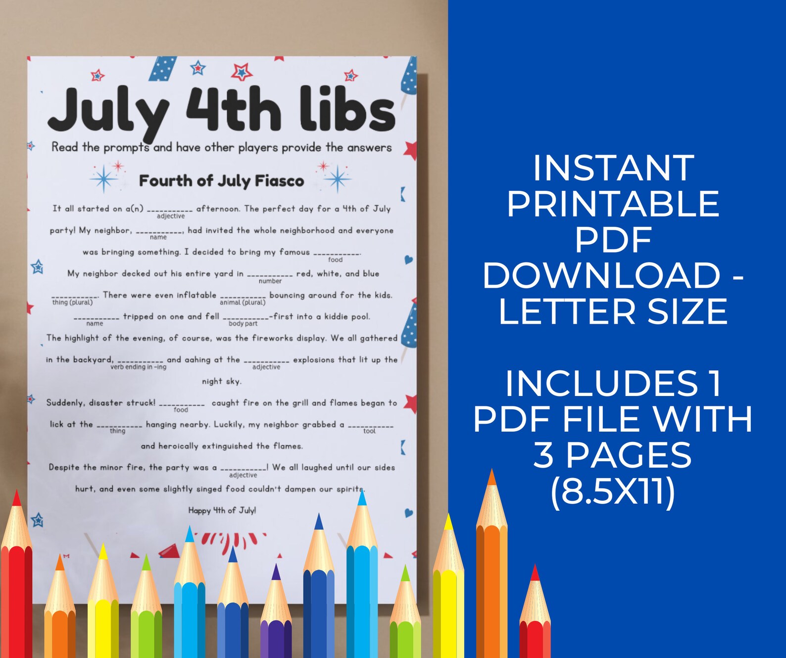 July 4th Madlibs: Printable Fourth of July Mad Libs Patriotic Games ...