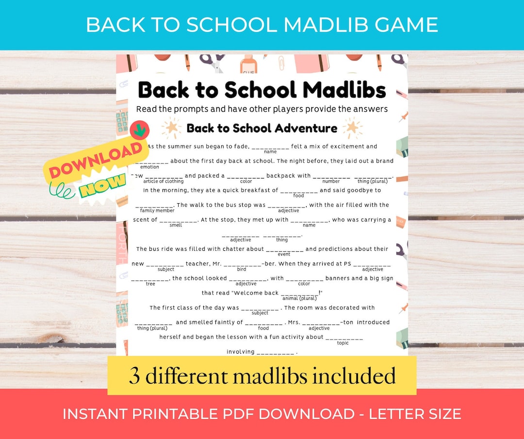 Back to School Madlibs | 1st Day Game, First Day of School Activity ...