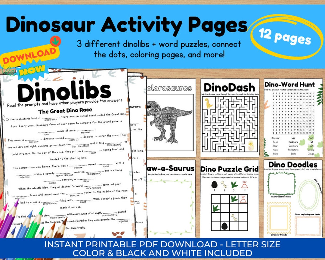 Dinosaur Party Printable Bundle, Dinosaur Activity Pages, Activity Book ...