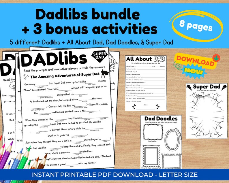 Dadlibs: Printable Mad Libs, Dad's Birthday Gift, Papa Fill in Daddys ...