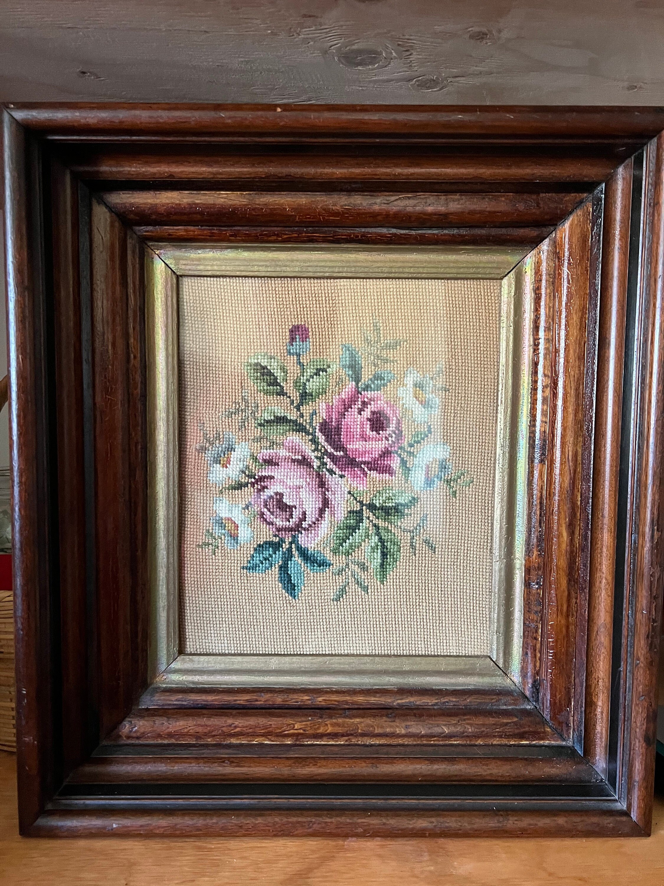 Vintage Needlepoint & Wooden Frame - Etsy