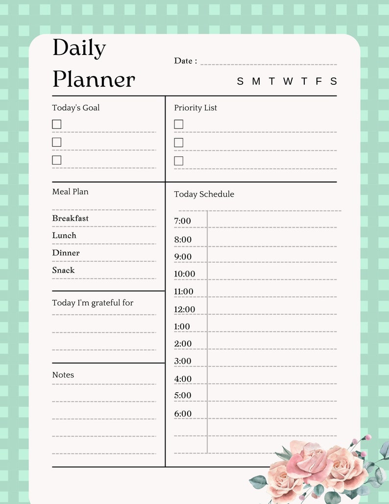 Single Page Printable Daily Planner - Etsy