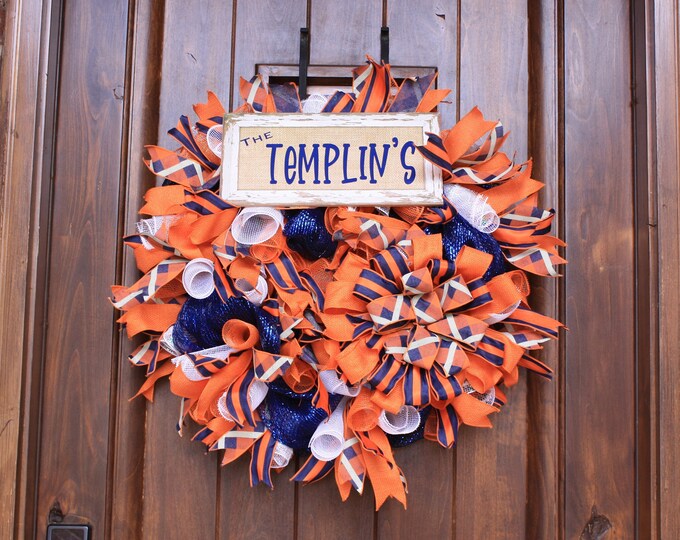 School Spirit Wreath, Orange and Blue Wreath, Whimsical Orange and Blue ...